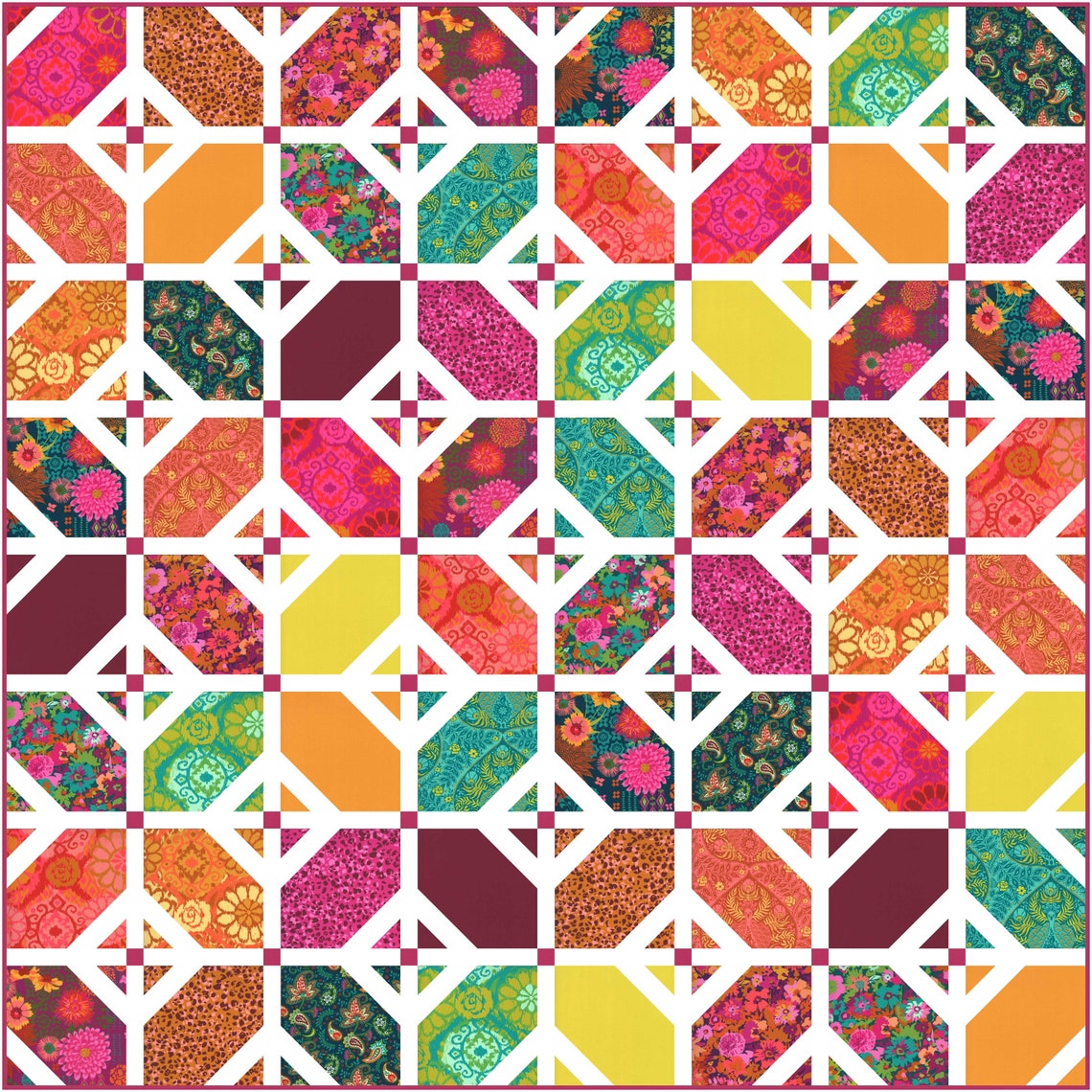 FANCIFUL FLOOR Quilt Digital Pattern PDF Download - Throw and Queen ...
