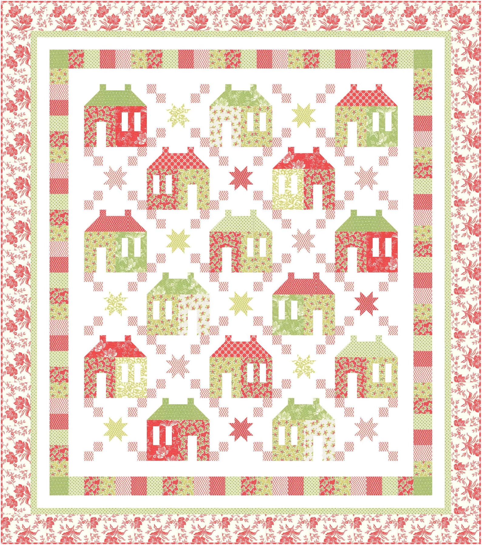 Maisons De Patchwork Quilt Digital Pattern PDF Download (house and Star Quilt) - Etsy