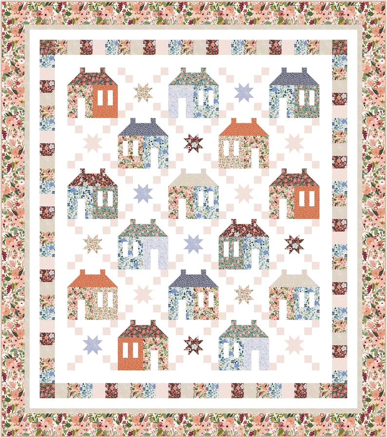 Maisons De Patchwork Quilt Digital Pattern PDF Download (house and Star Quilt) - Etsy