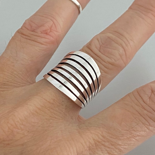 Sterling Silver Wide Band Statement Ring Handmade Boho Long - Etsy