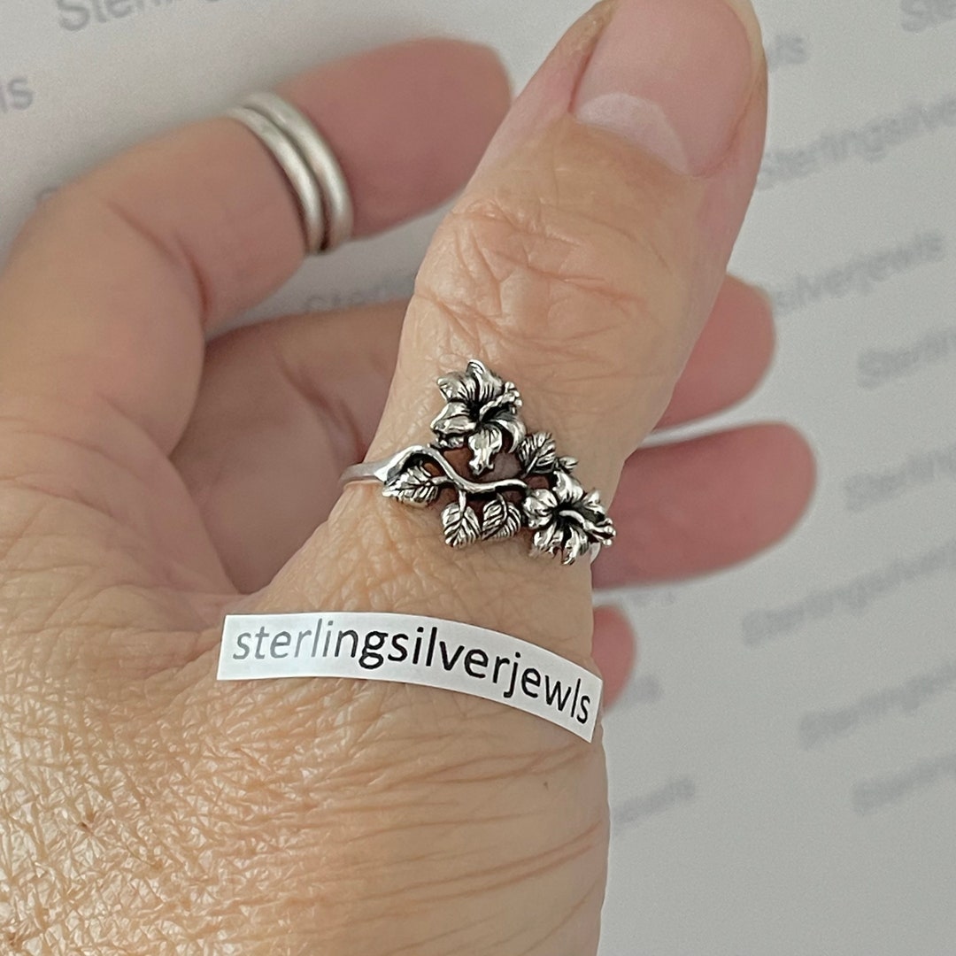 Sterling Silver Lilies and Leaves Ring, Lily Ring, Silver Ring, Flower Ring, Leaf Rings - Etsy