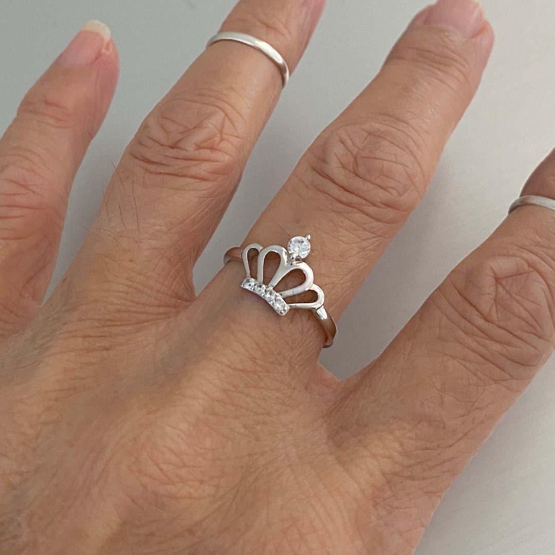 Sterling Silver CZ Queen Ring Silver Ring Crown Ring CZ - Etsy