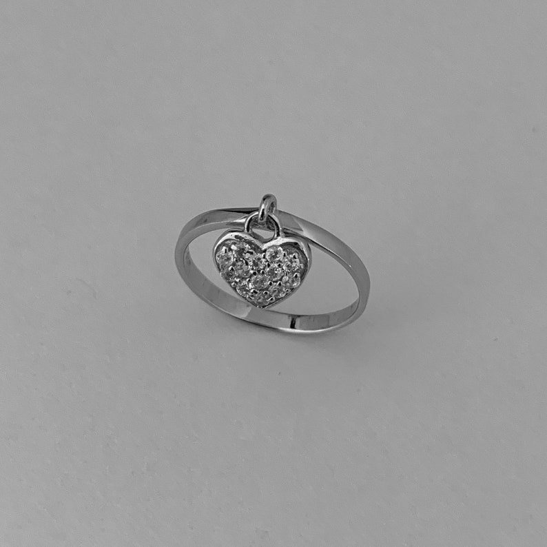 Sterling Silver Dangling CZ Heart Ring Silver Ring CZ Ring - Etsy