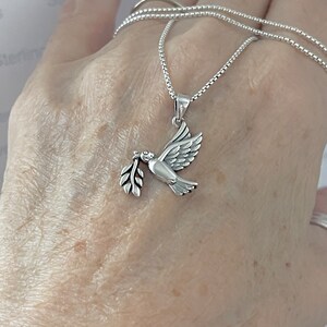 Sterling Silver Small Dove With Olive Branch Necklace Bird - Etsy