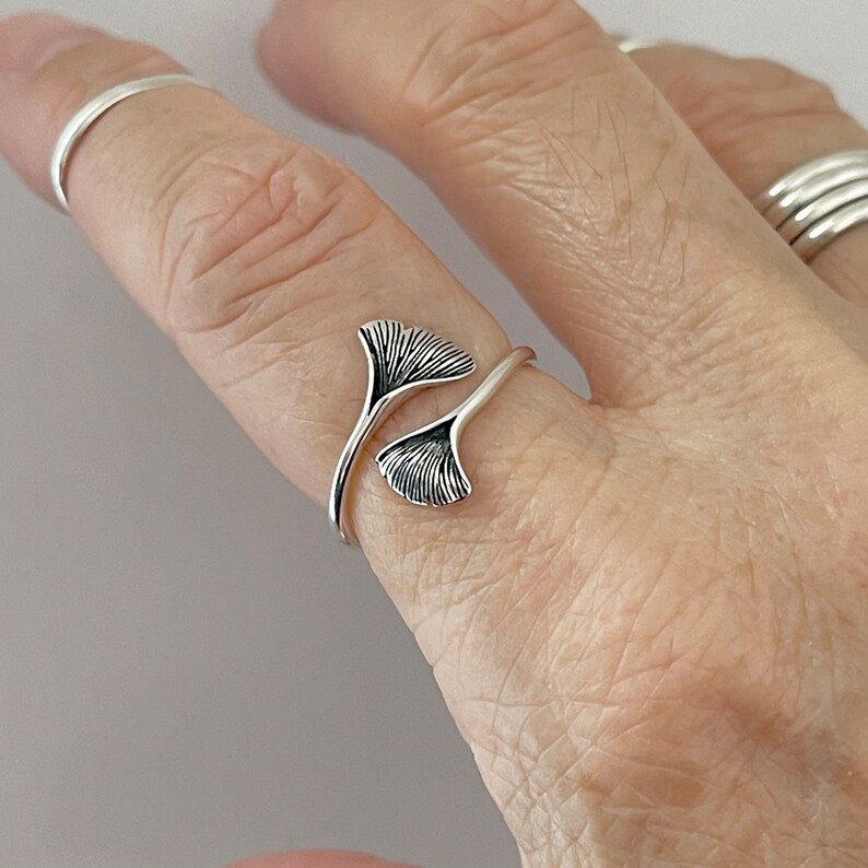 Sterling Silver Wraparound Ginkgo Leaf Ring Dainty Ring Boho - Etsy