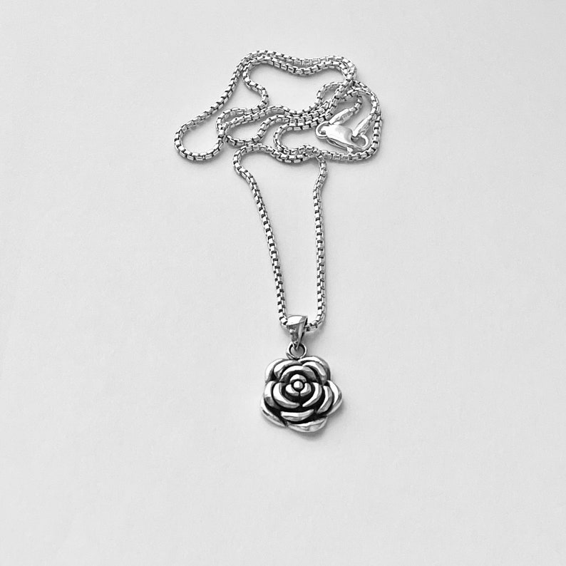 Sterling Silver Rose Necklace Silver Necklace Flower - Etsy