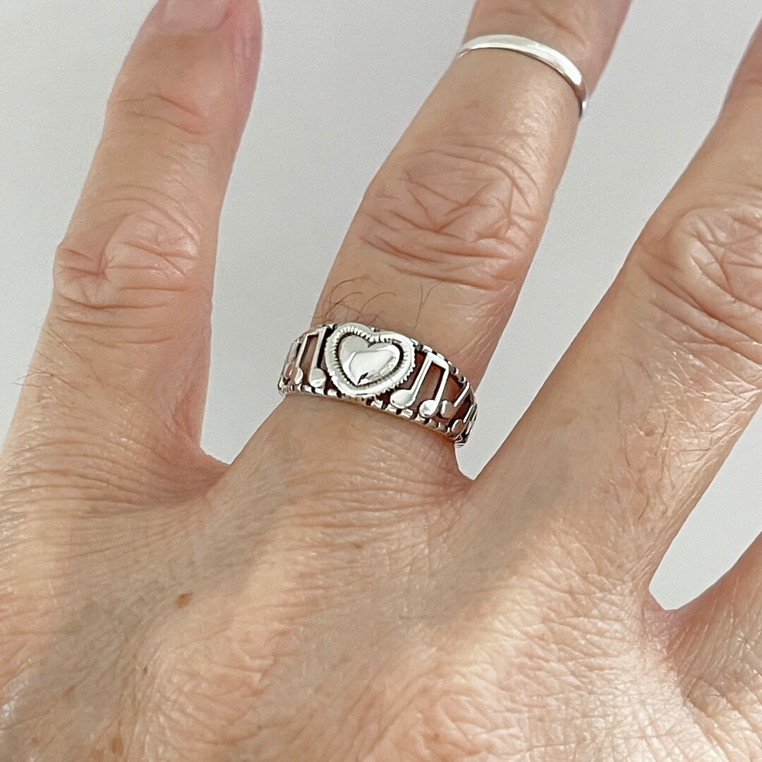 Sterling Silver Heart and Music Notes Ring, Love Ring, Silver Ring ...