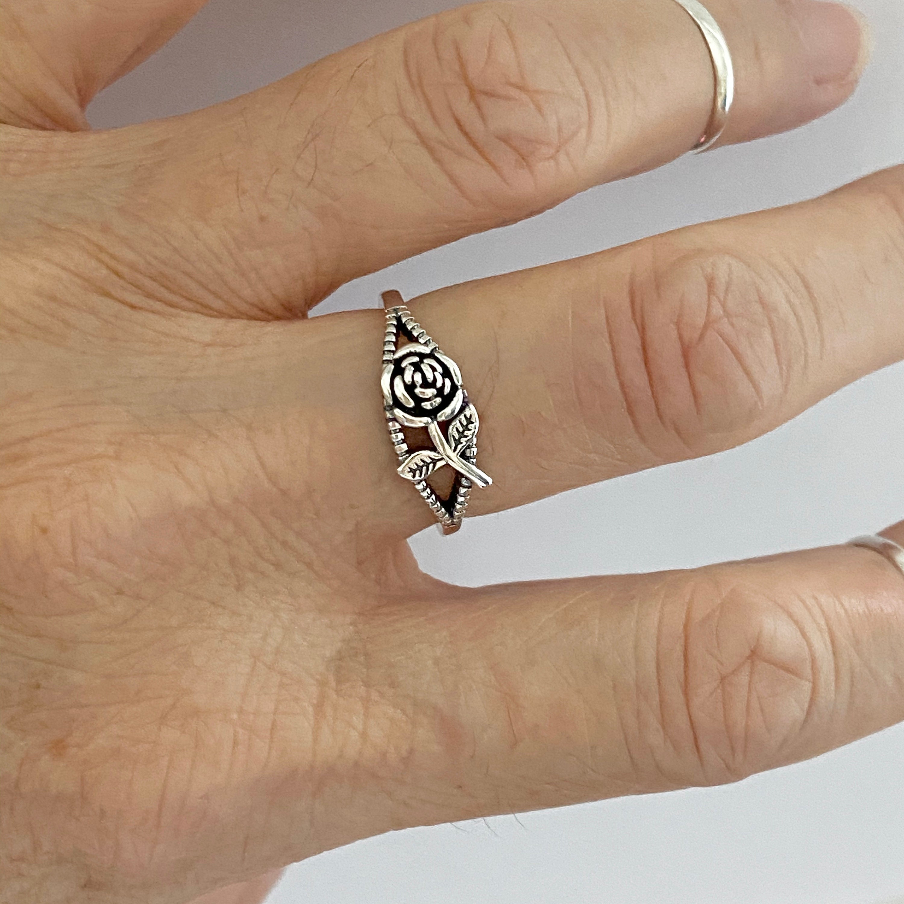 Sterling Silver Single Rose Ring Silver Ring Flower Ring | Etsy