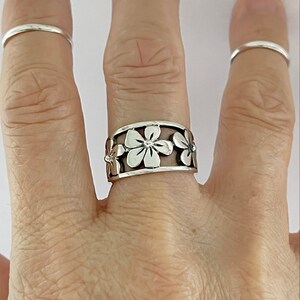 Sterling Silver Triple Flower Band Ring, Plumeria Ring, Silver Ring ...