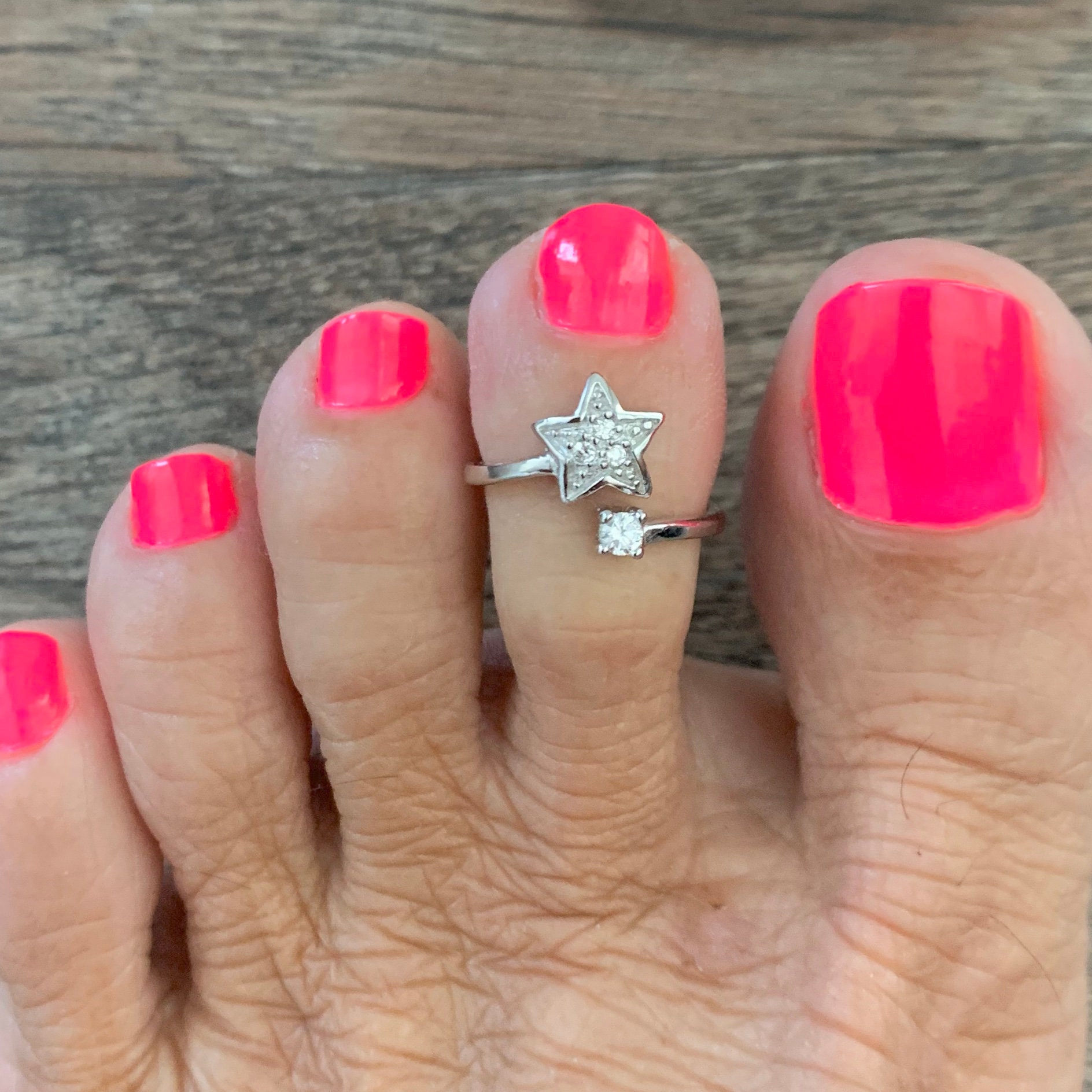 Sterling Silver CZ Star Toe Ring Silver Ring Pinky Ring CZ | Etsy