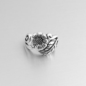 Sterling Silver Statement Sunflower Ring With Leaf Flower - Etsy UK