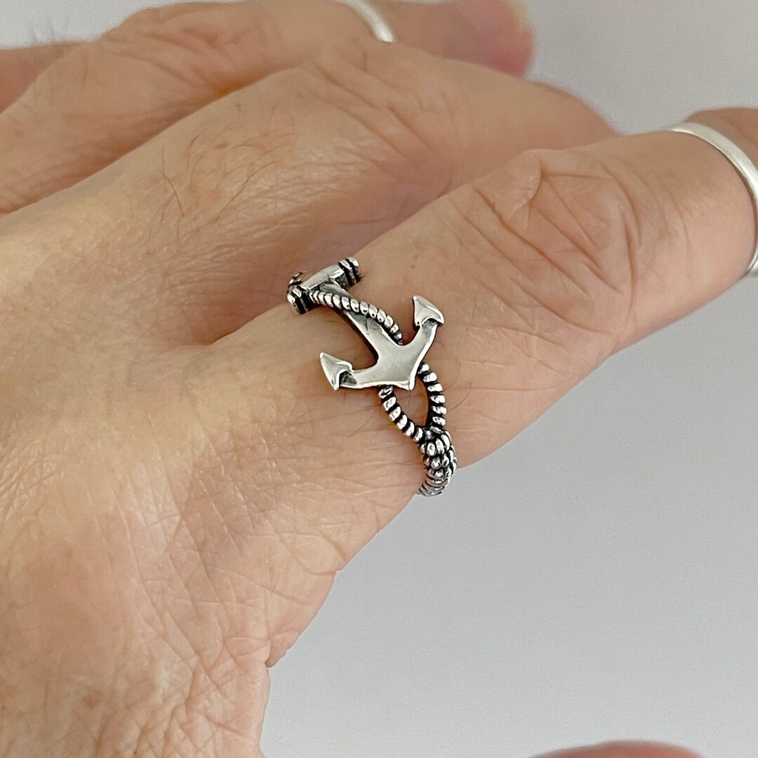 Sterling Silver Anchor Ring With Rope Band, Faith Ring, Love Ring ...
