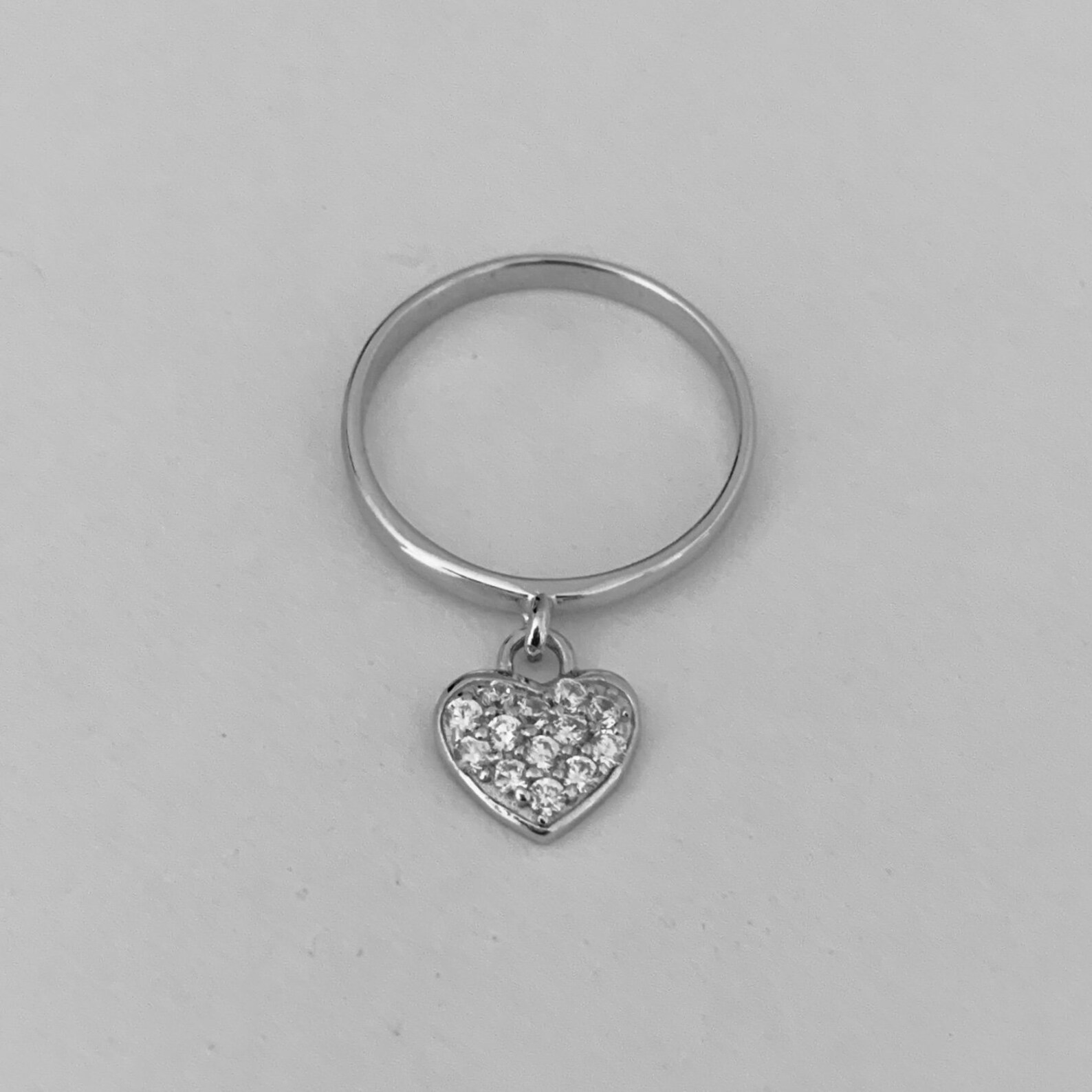 Sterling Silver Dangling CZ Heart Ring Silver Ring CZ Ring - Etsy