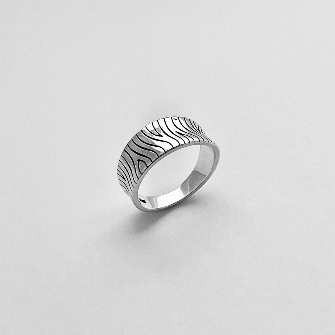 Sterling Silver Zebra Concave Ring, Tree Bark Ring, Boho Ring, Silver ...