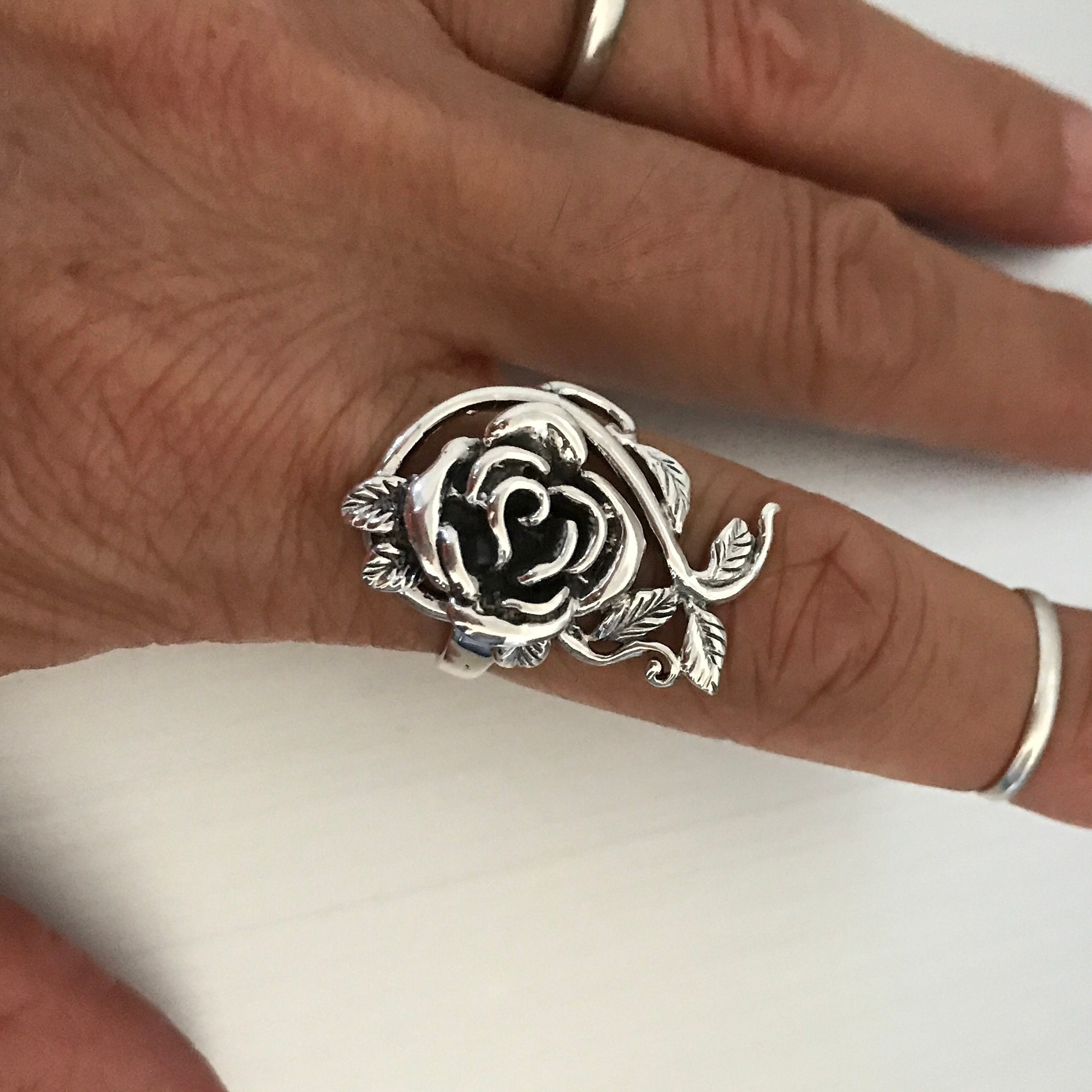 Sterling Silver Solid Rose Ring Flower Ring Love Ring | Etsy