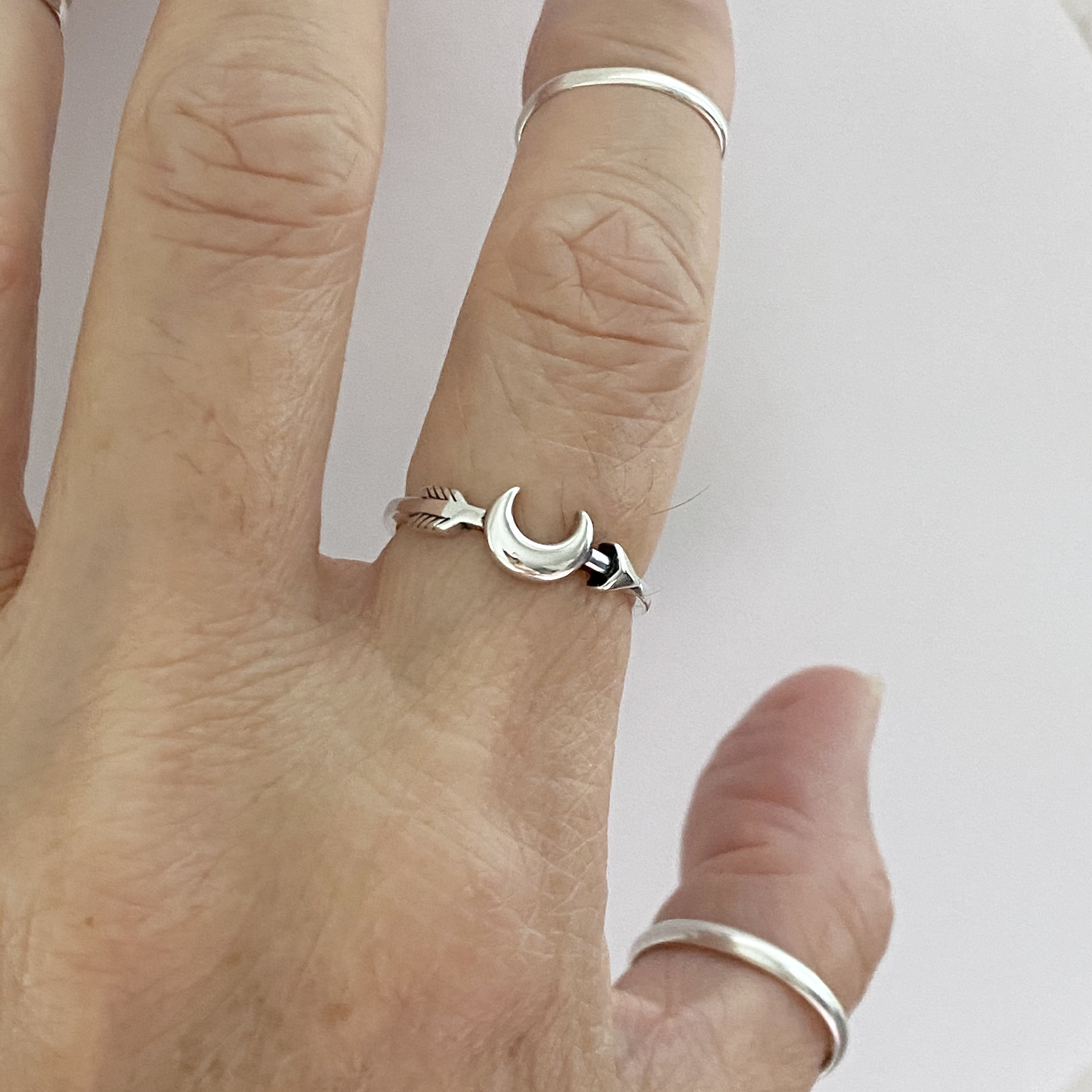 Sterling Silver Little Arrow and Moon Ring Silver Ring | Etsy