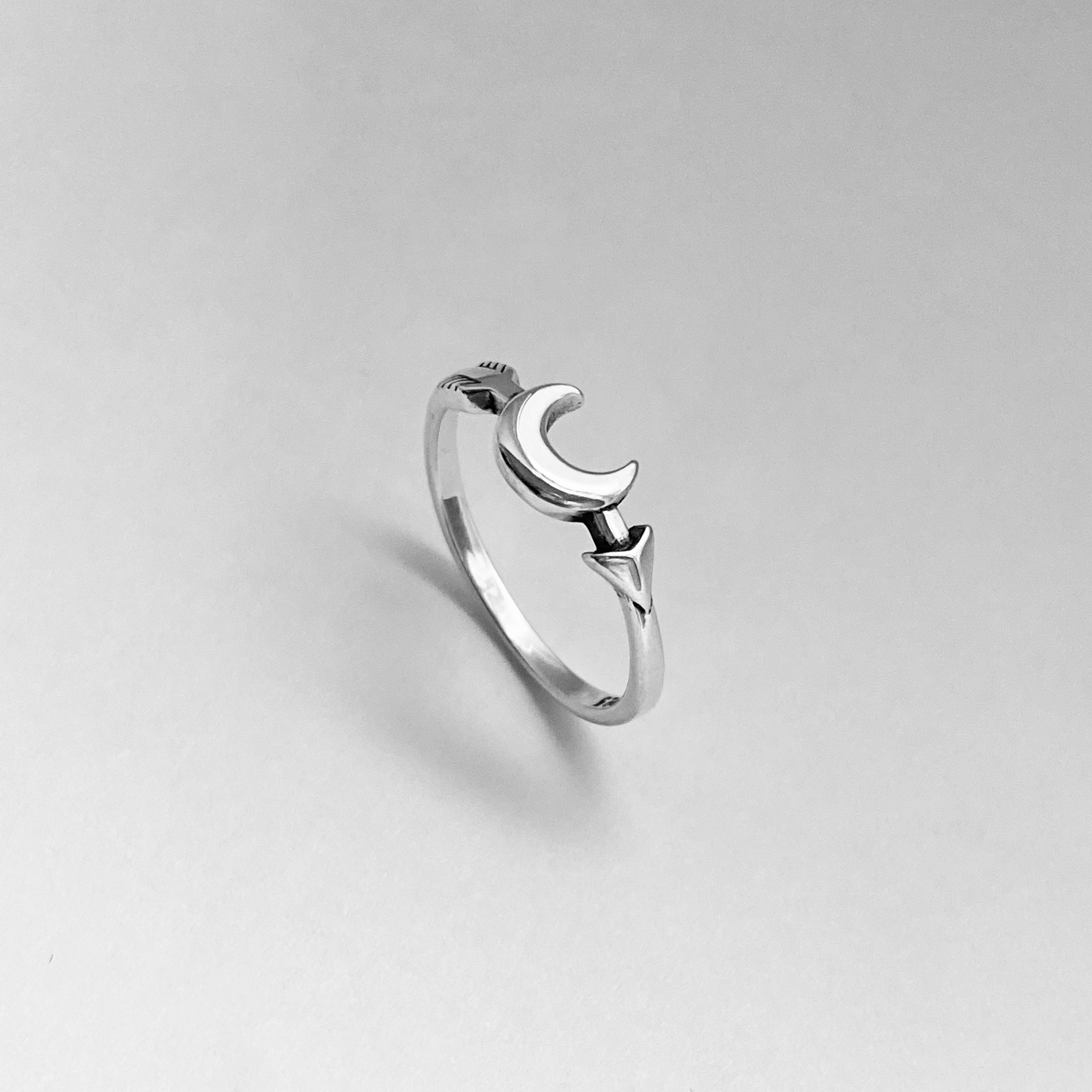 Sterling Silver Little Arrow and Moon Ring Silver Ring | Etsy