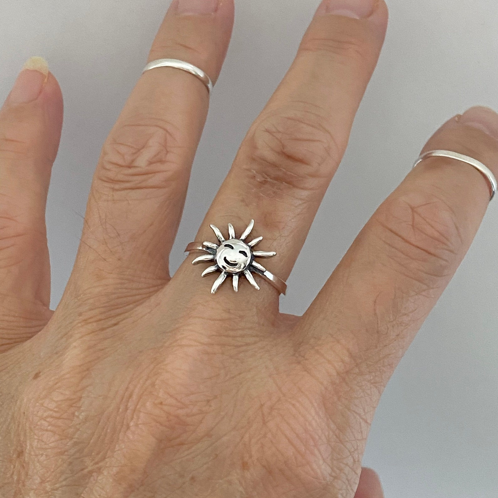 Sterling Silver Happy Sunshine Ring Sun Ring Silver Ring - Etsy