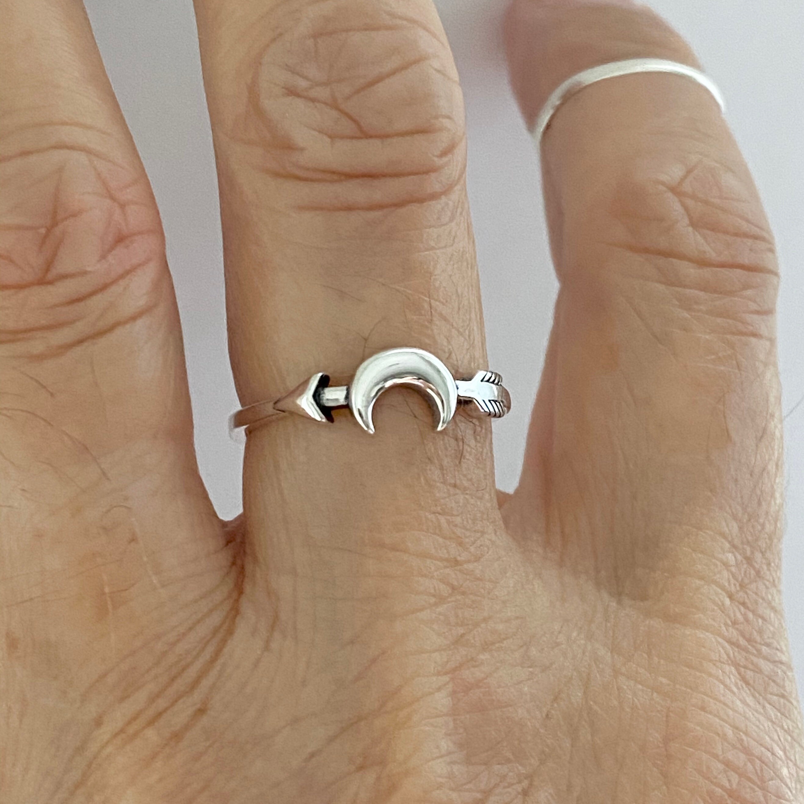 Sterling Silver Little Arrow and Moon Ring Silver Ring | Etsy