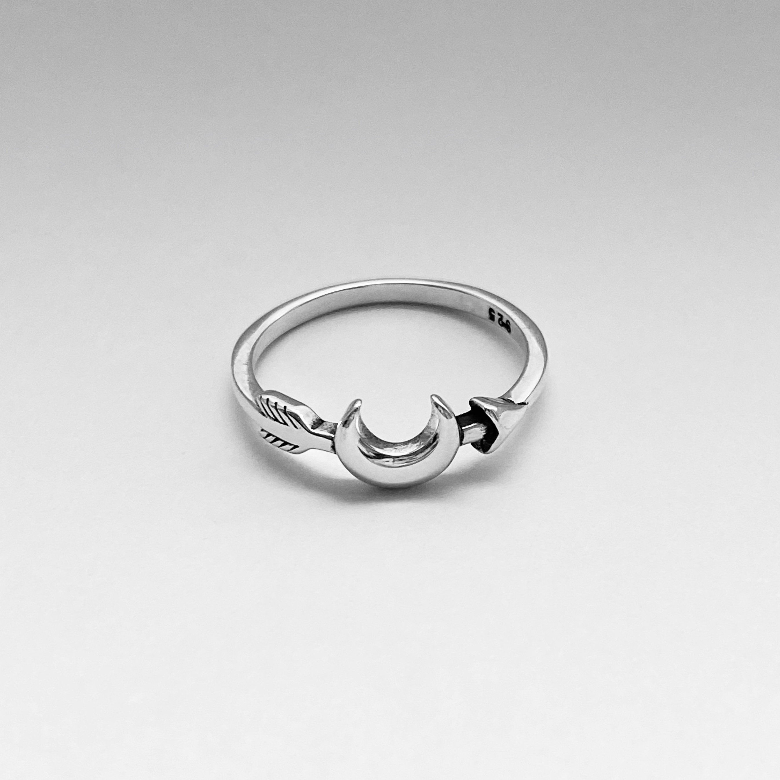 Sterling Silver Little Arrow and Moon Ring Silver Ring | Etsy