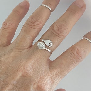Sterling Silver Delicate Fork and Spoon Ring, Cutlery Ring, Cook Ring ...