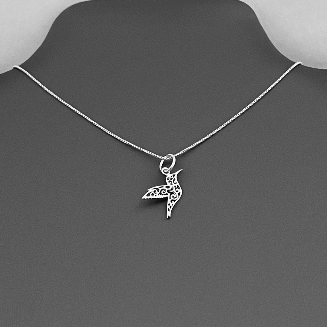 Sterling Silver Small Filigree Hummingbird Necklace, Silver Necklace ...