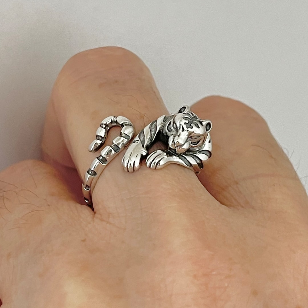 Sterling Silver Unisex Wraparound Tiger Ring, Animal Ring, Silver Ring, Cat Ring - Etsy