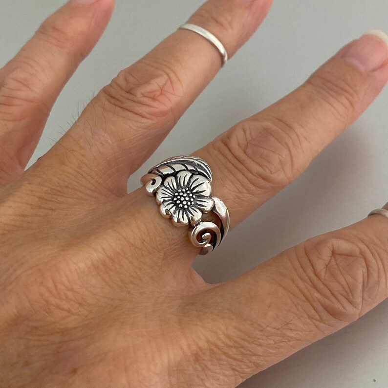 Sterling Silver Statement Sunflower Ring With Leaf Flower - Etsy UK