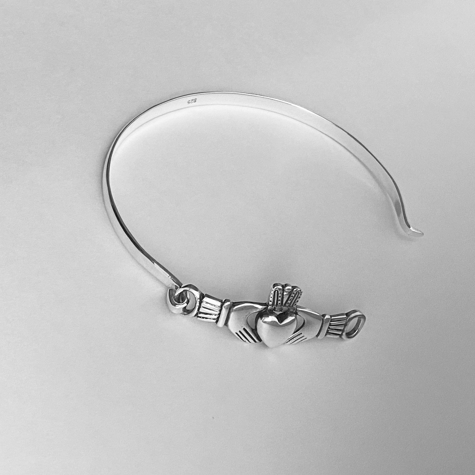 Sterling Silver Irish Claddagh Bangle Silver Bracelet Boho | Etsy