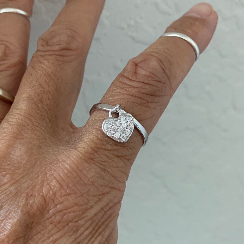 Sterling Silver Dangling CZ Heart Ring Silver Ring CZ Ring - Etsy