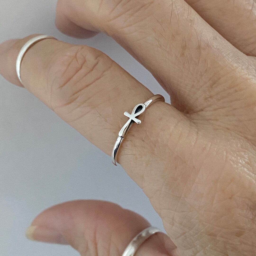 Sterling Silver Little Sideway Ankh Ring, Key of Life Ring, Dainty Ring ...