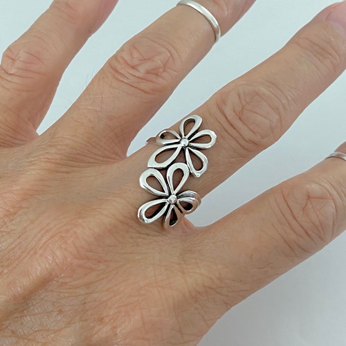 Flower Ring Large Cocktail Ring Oxidized Sterling Silver - Etsy