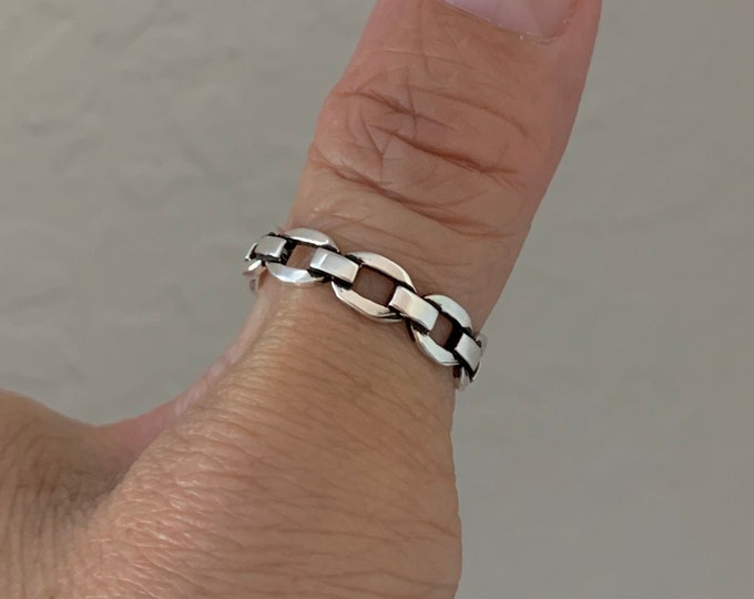 Sterling Silver Round Link Ring, Boho Ring, Stackable Ring, Silver Ring ...