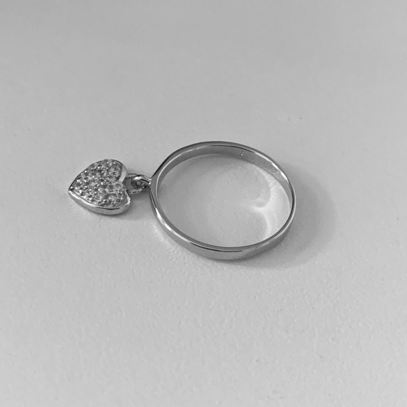 Sterling Silver Dangling CZ Heart Ring Silver Ring CZ Ring - Etsy