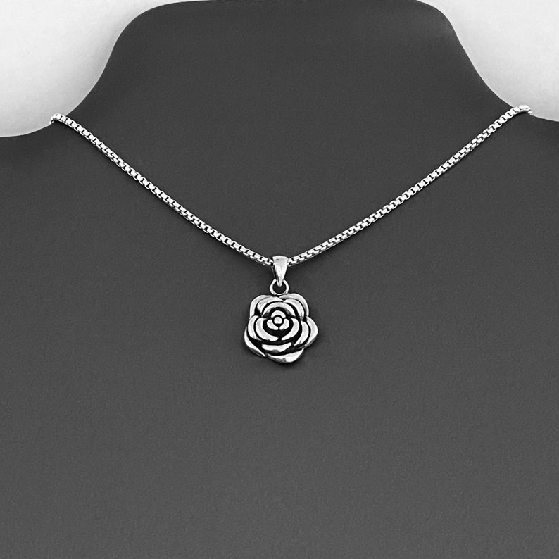 Sterling Silver Rose Necklace Silver Necklace Flower - Etsy