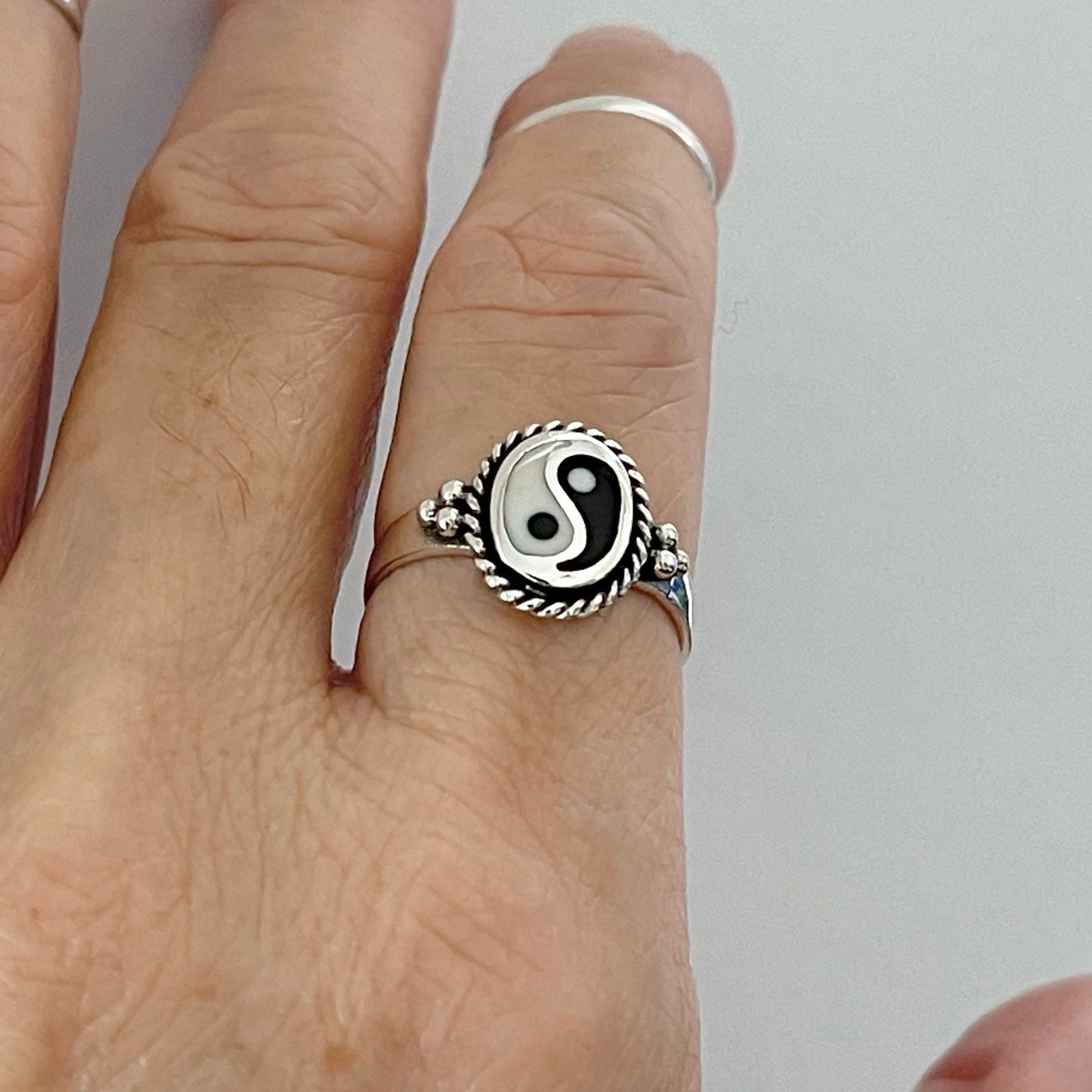Sterling Silver Oval Yin and Yang Ring With Rope Yoga Ring - Etsy