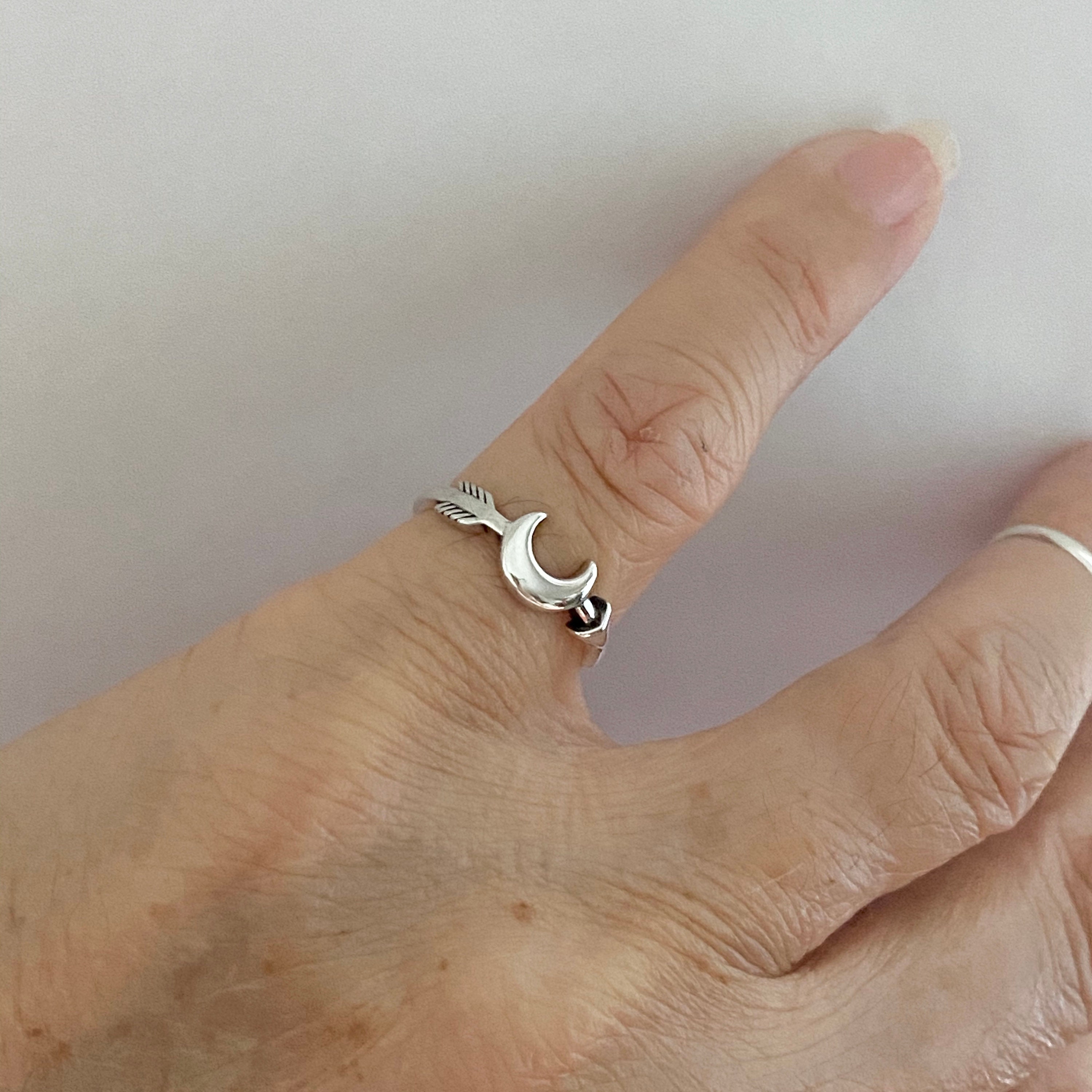Sterling Silver Little Arrow and Moon Ring Silver Ring | Etsy