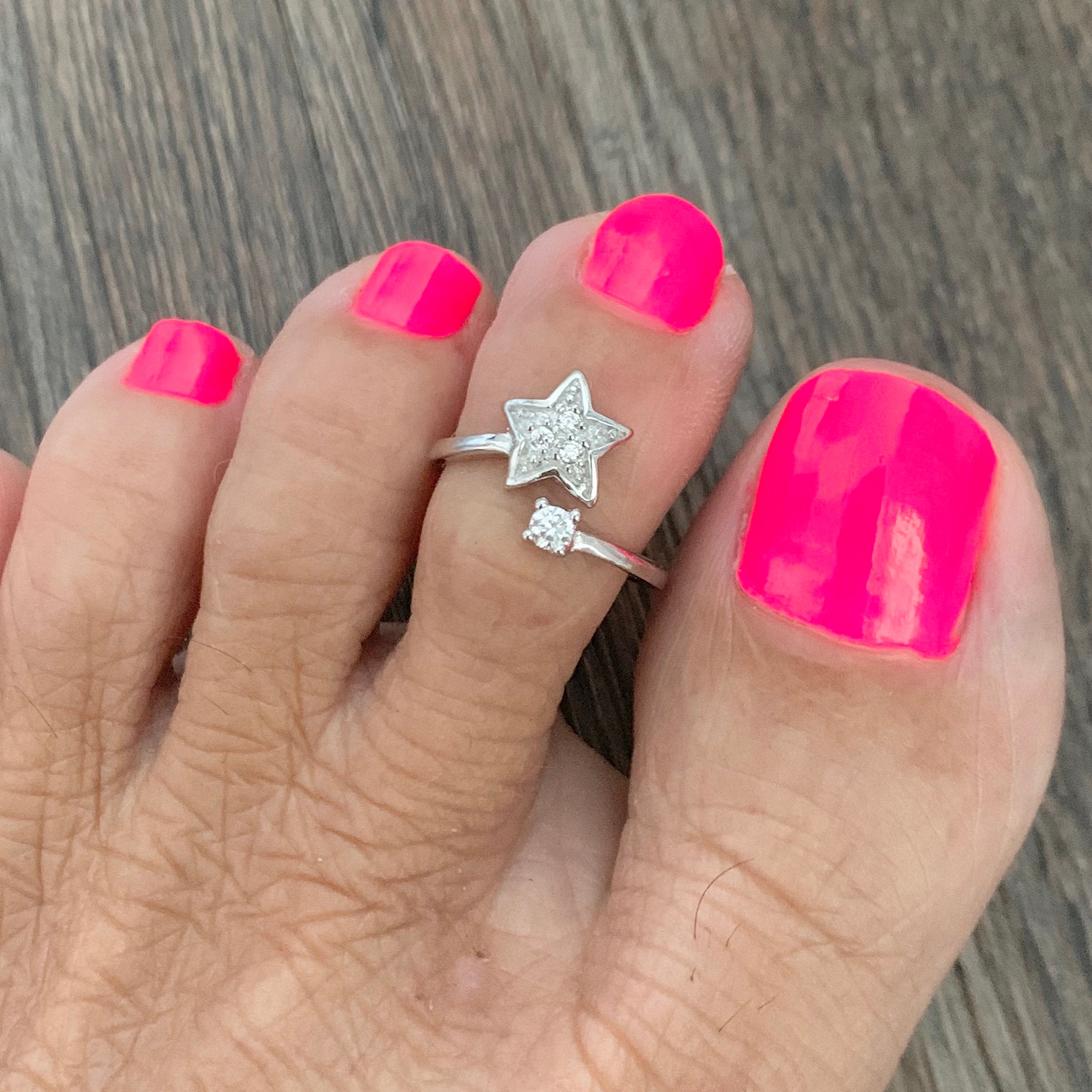 Sterling Silver CZ Star Toe Ring Silver Ring Pinky Ring CZ | Etsy