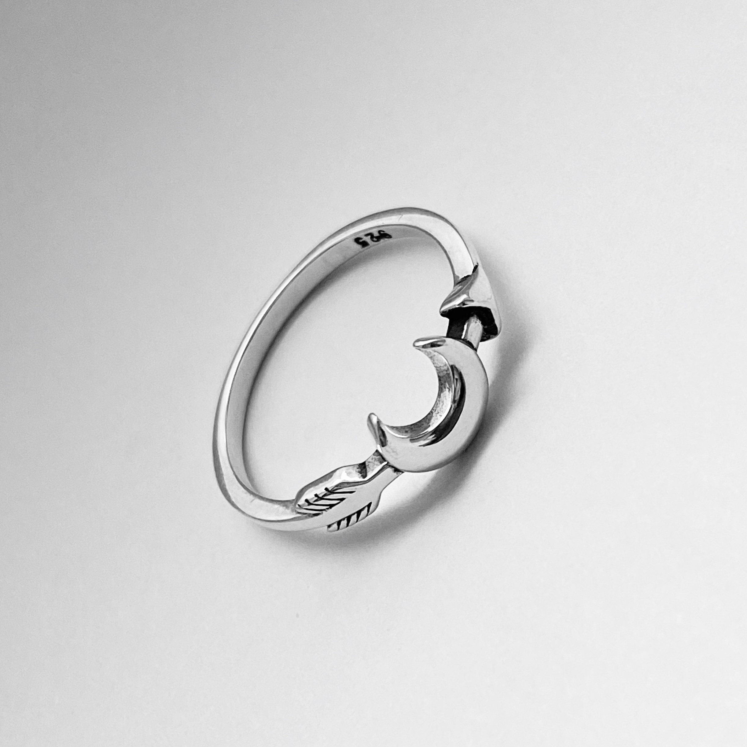 Sterling Silver Little Arrow and Moon Ring Silver Ring | Etsy