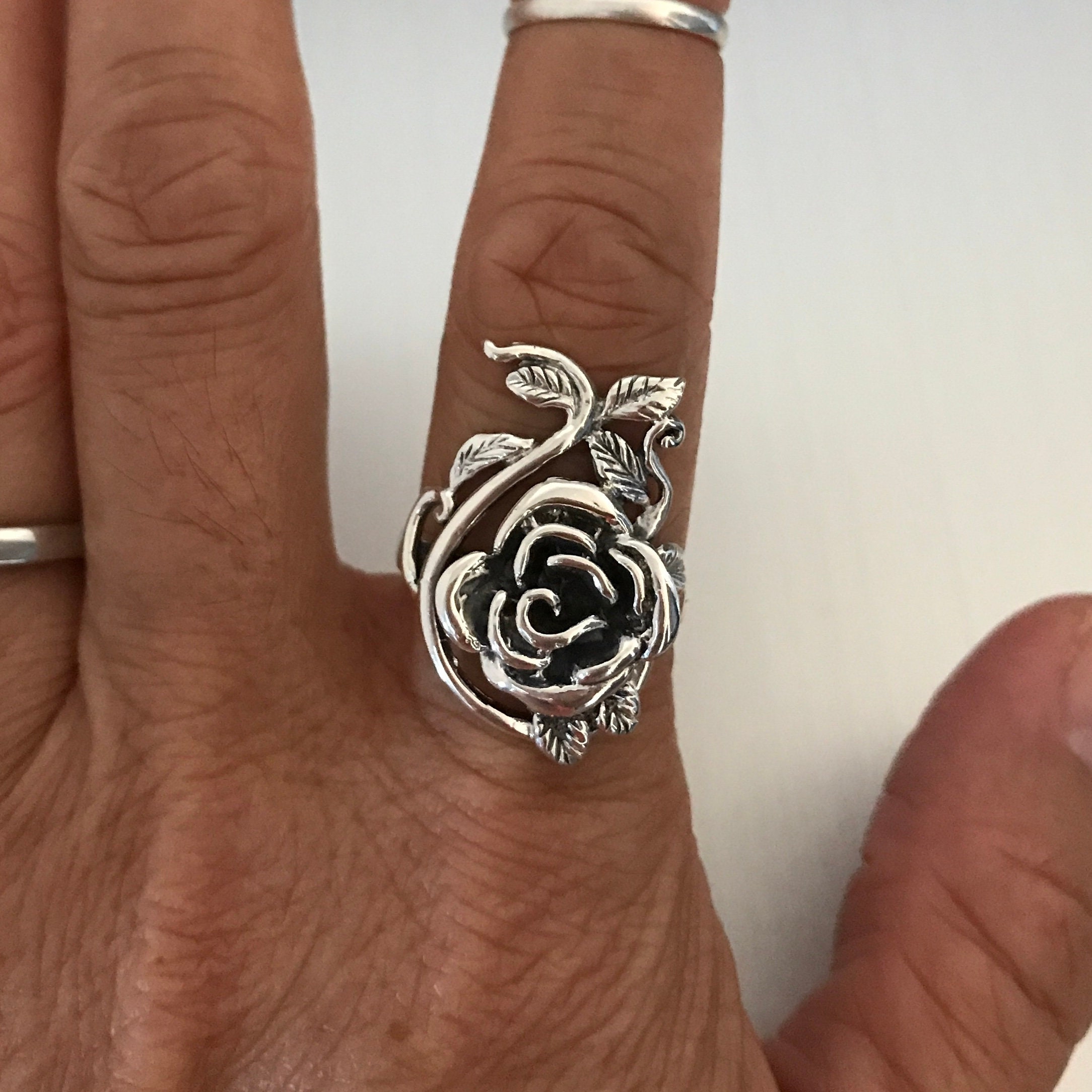 Sterling Silver Solid Rose Ring Flower Ring Love Ring | Etsy