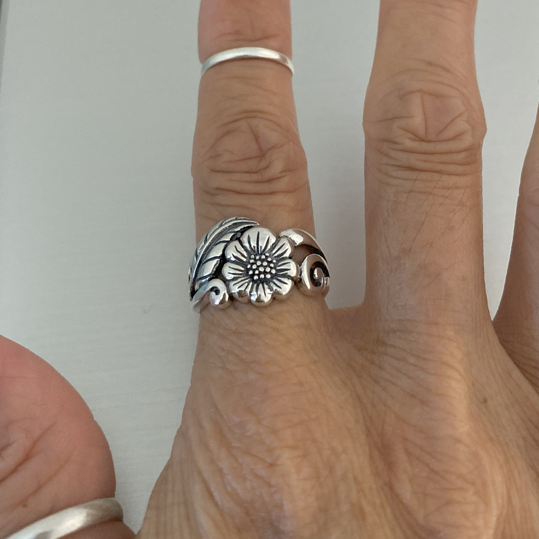 Sterling Silver Statement Sunflower Ring With Leaf Flower | Etsy UK