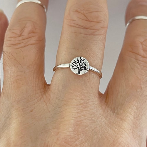 Engraved Tree Ring Tree of Life Ring in Sterling Silver - Etsy