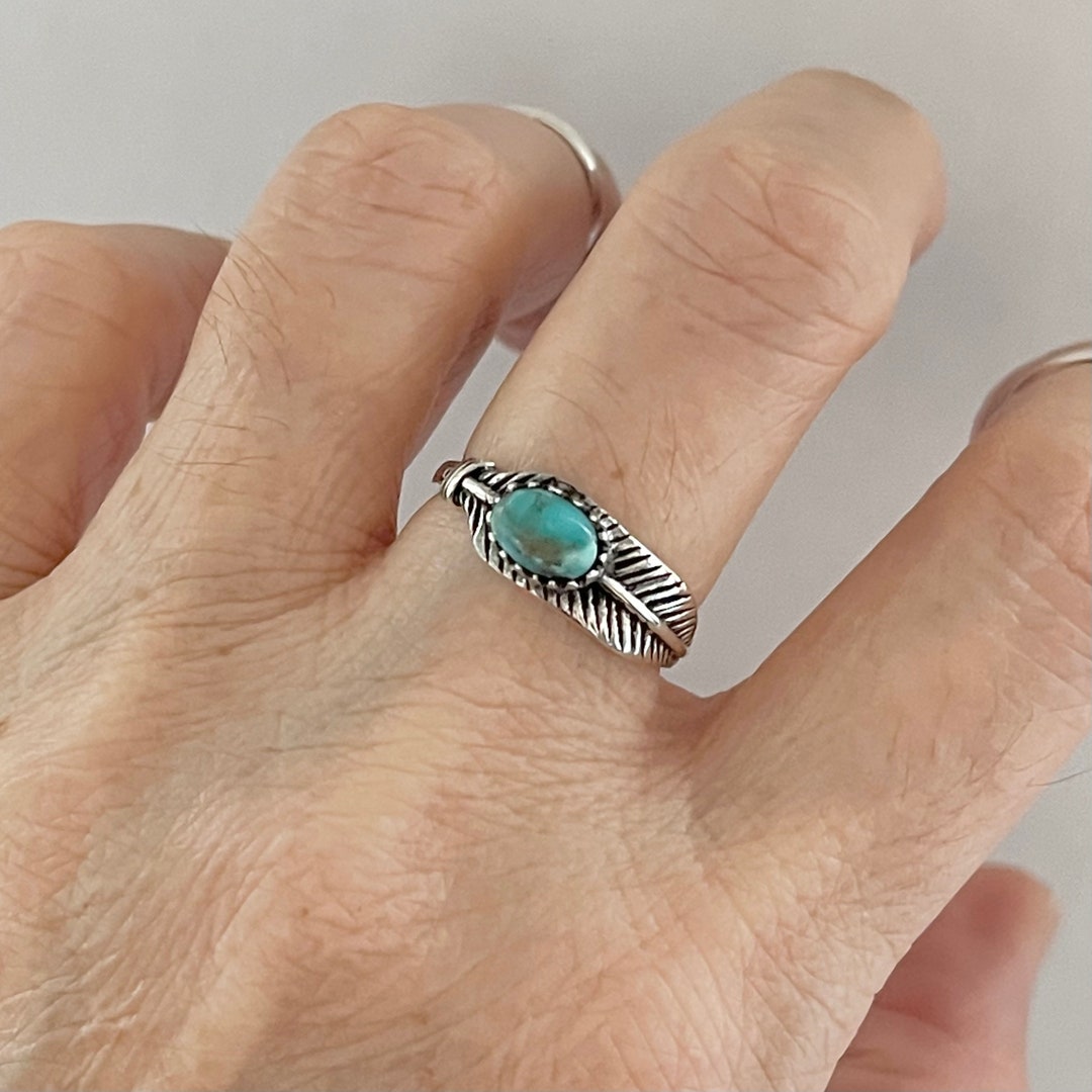 Sterling Silver Genuine Turquoise Angel Feather Ring, Spirit Ring, Boho ...