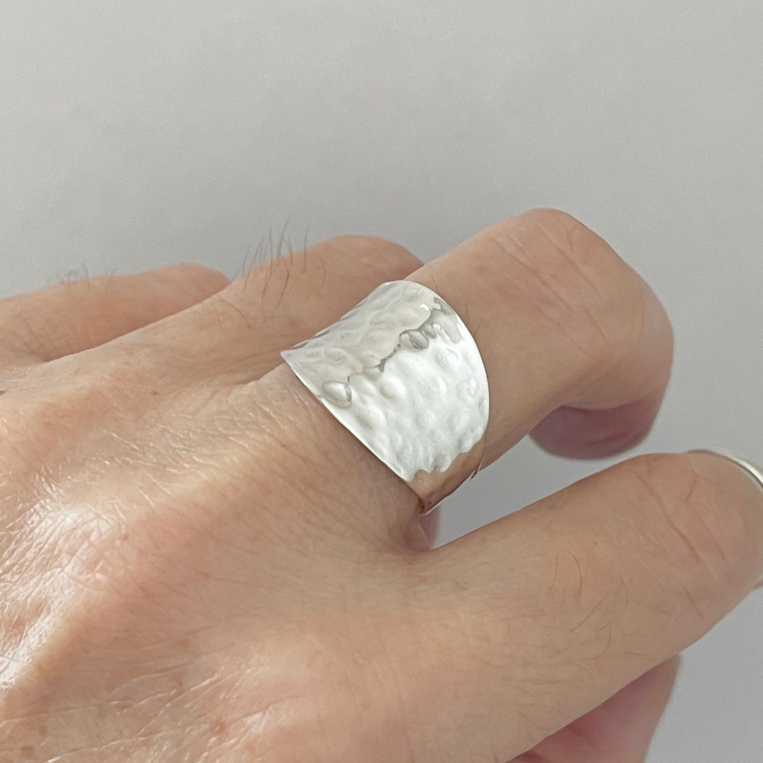 Sterling Silver Thin Hammered Concave Ring, Boho Ring, Silver Ring, Wide Ring, Statement Ring - Etsy