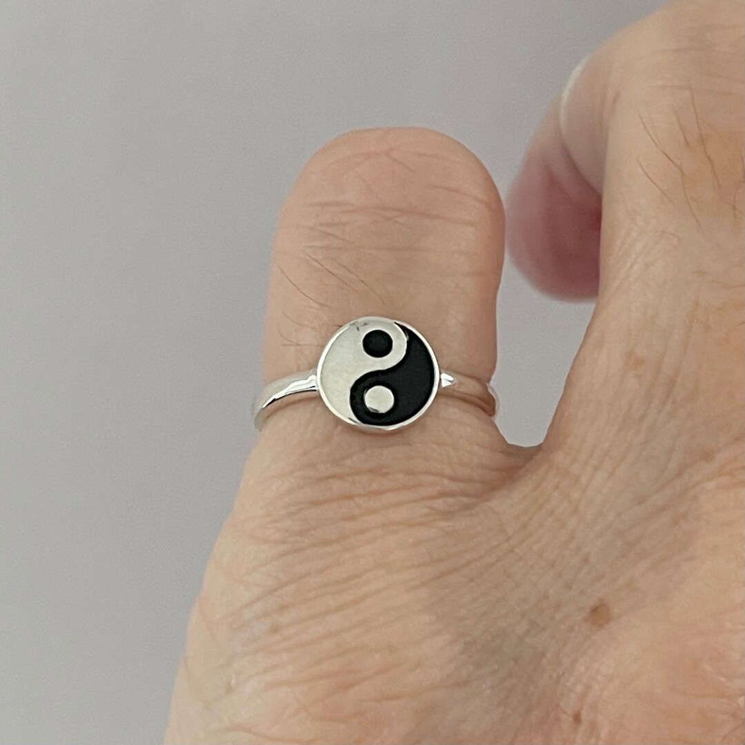 Sterling Silver Small Round Yin and Yang Ring, Yoga Ring, Silver Ring ...