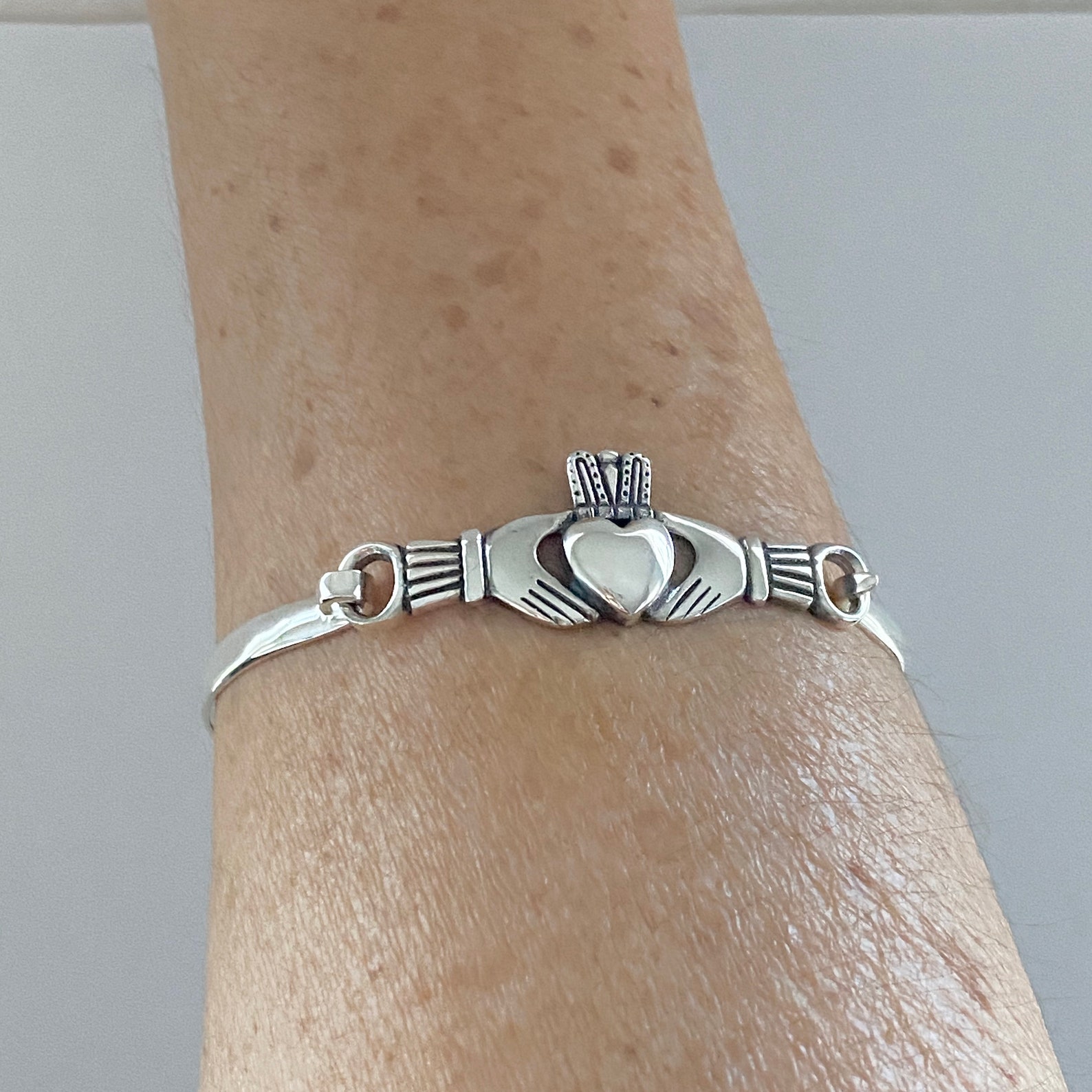 Sterling Silver Irish Claddagh Bangle Silver Bracelet Boho - Etsy