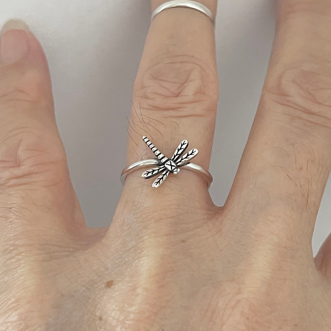 Sterling Silver Small Flying Away Dragonfly Ring, Dainty Ring, Spirit ...