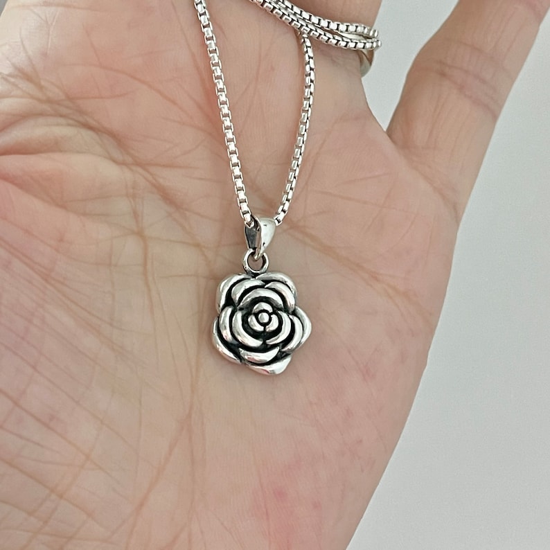 Sterling Silver Rose Necklace Silver Necklace Flower - Etsy