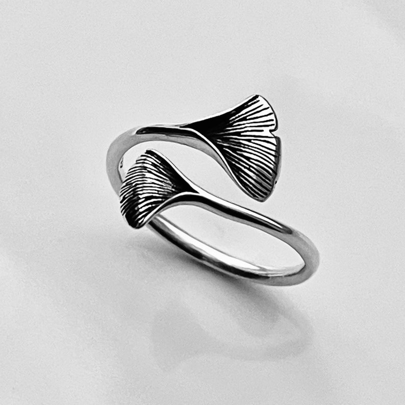 Sterling Silver Wraparound Ginkgo Leaf Ring Dainty Ring Boho - Etsy
