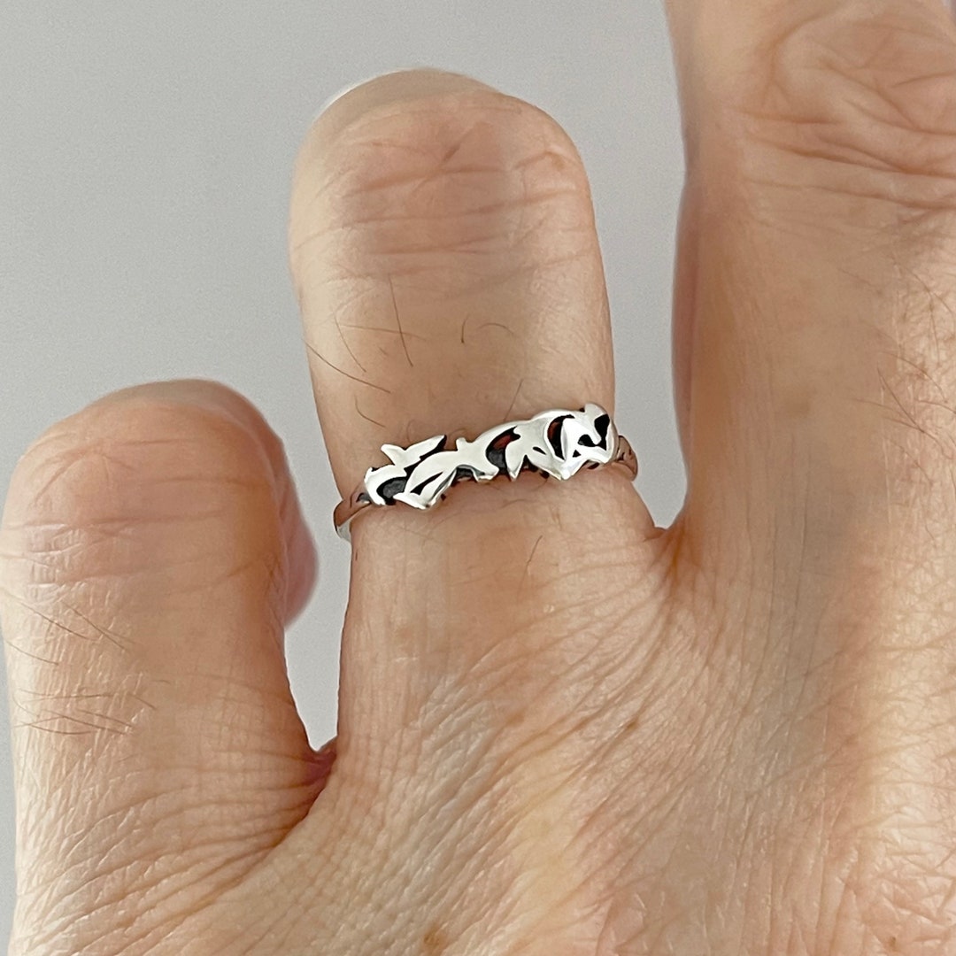 Sterling Silver Little Tiny Doves Ring, Flock of Bird Ring, Silver Ring ...